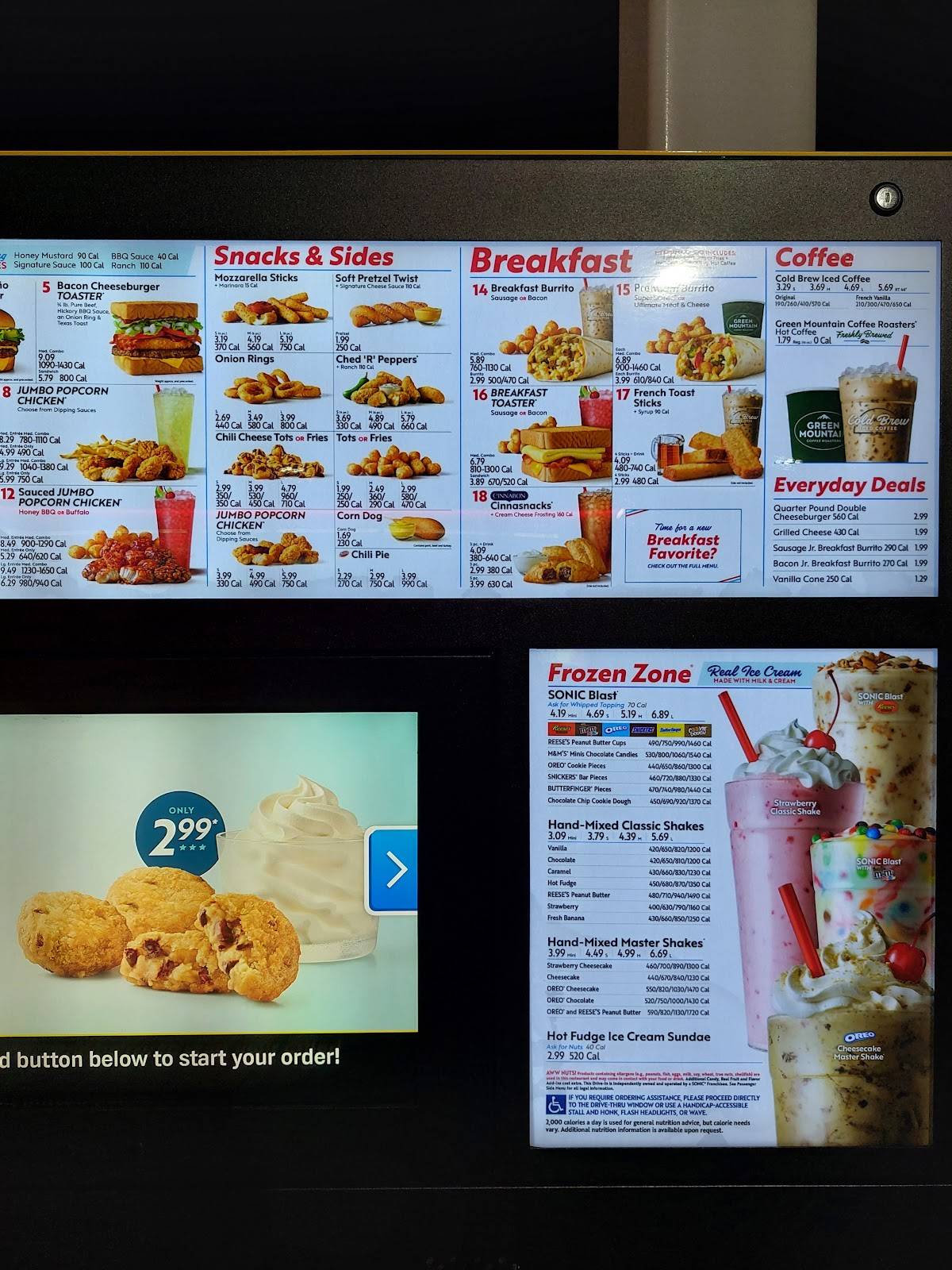 Menu at Sonic Drive-In fast food, Elsa