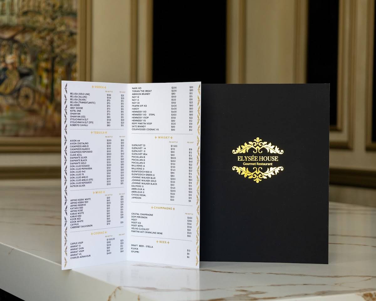 Menu at Elysee House Restaurant Old Gyumri, Glendale