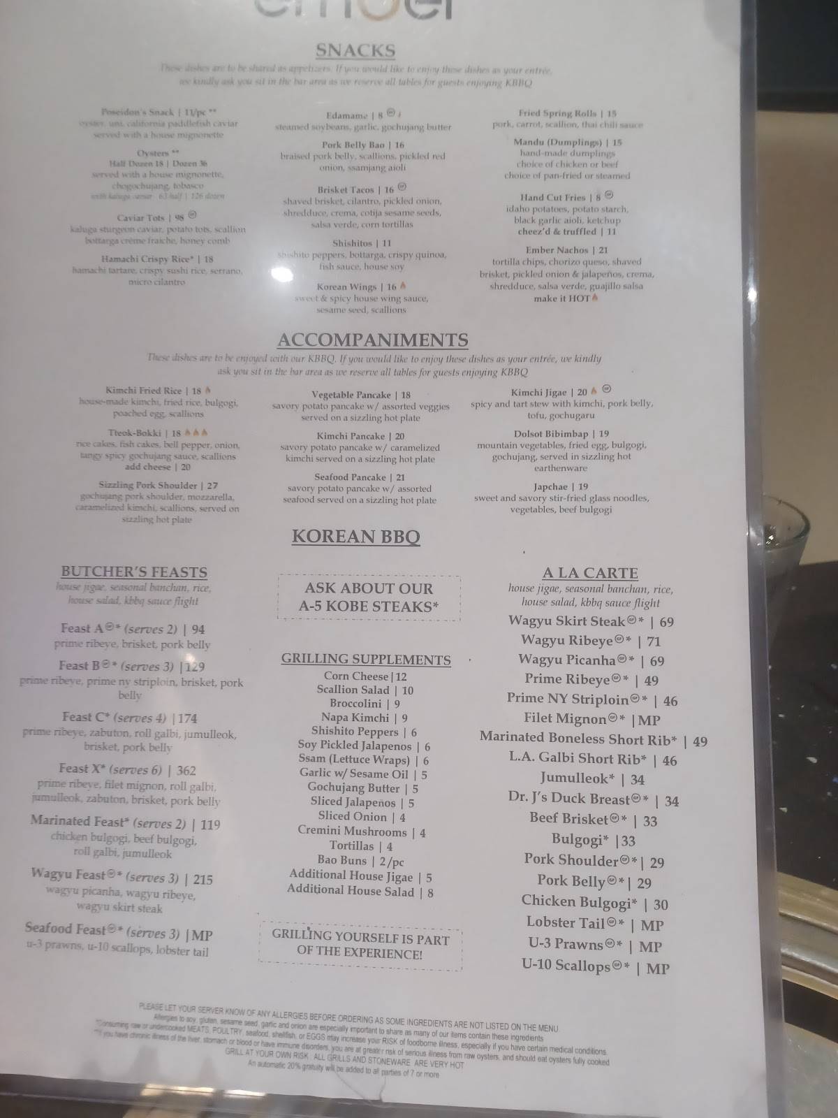 Menu at Ember Fort Myers restaurant, Fort Myers