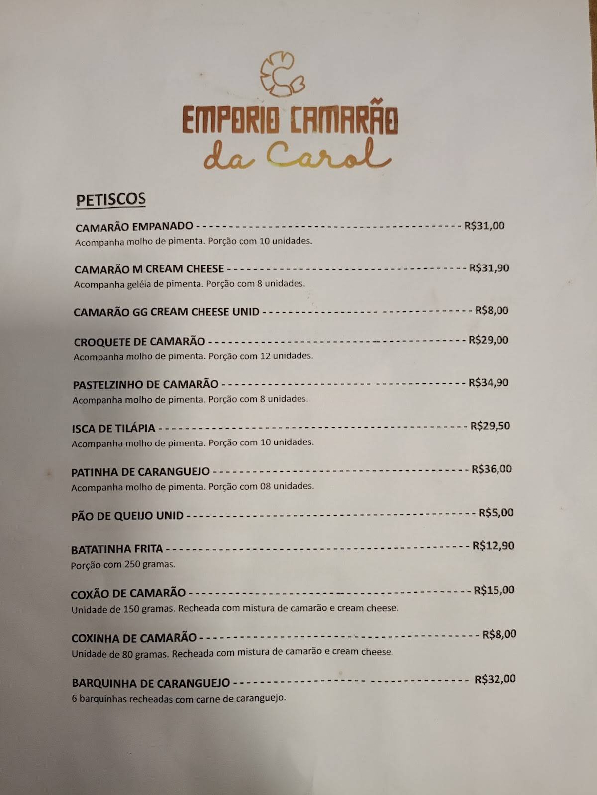 Menu em Empório Camarão da Carol pub & Bar, Eusébio