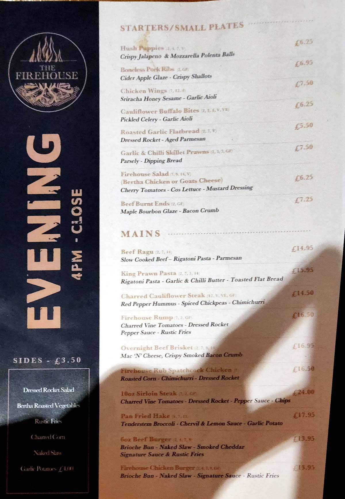 Menu at The Firehouse restaurant, Enniskillen