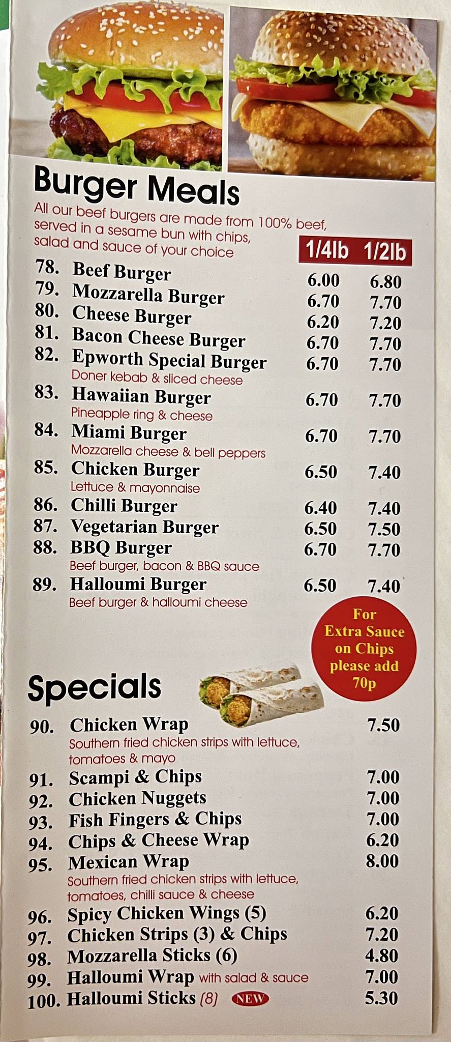 Menu at Epworth Grill restaurant, Haxey