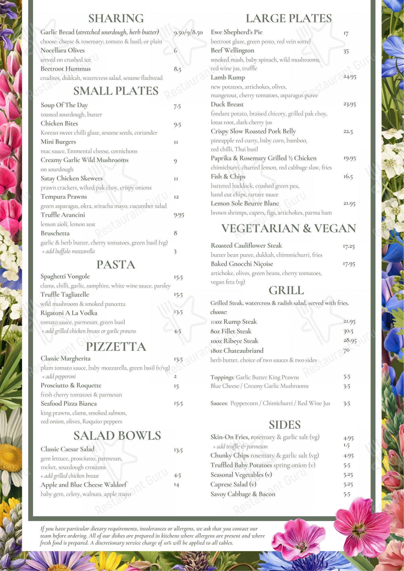 Menu at Ewe Restaurant and Bar, Bolton