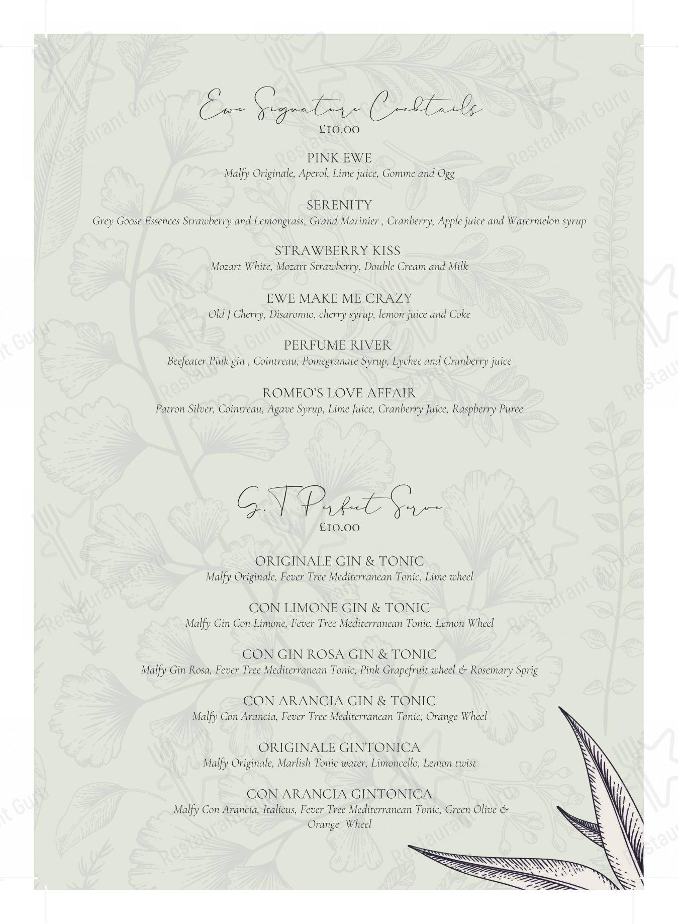 Menu at Ewe Restaurant and Bar, Bolton