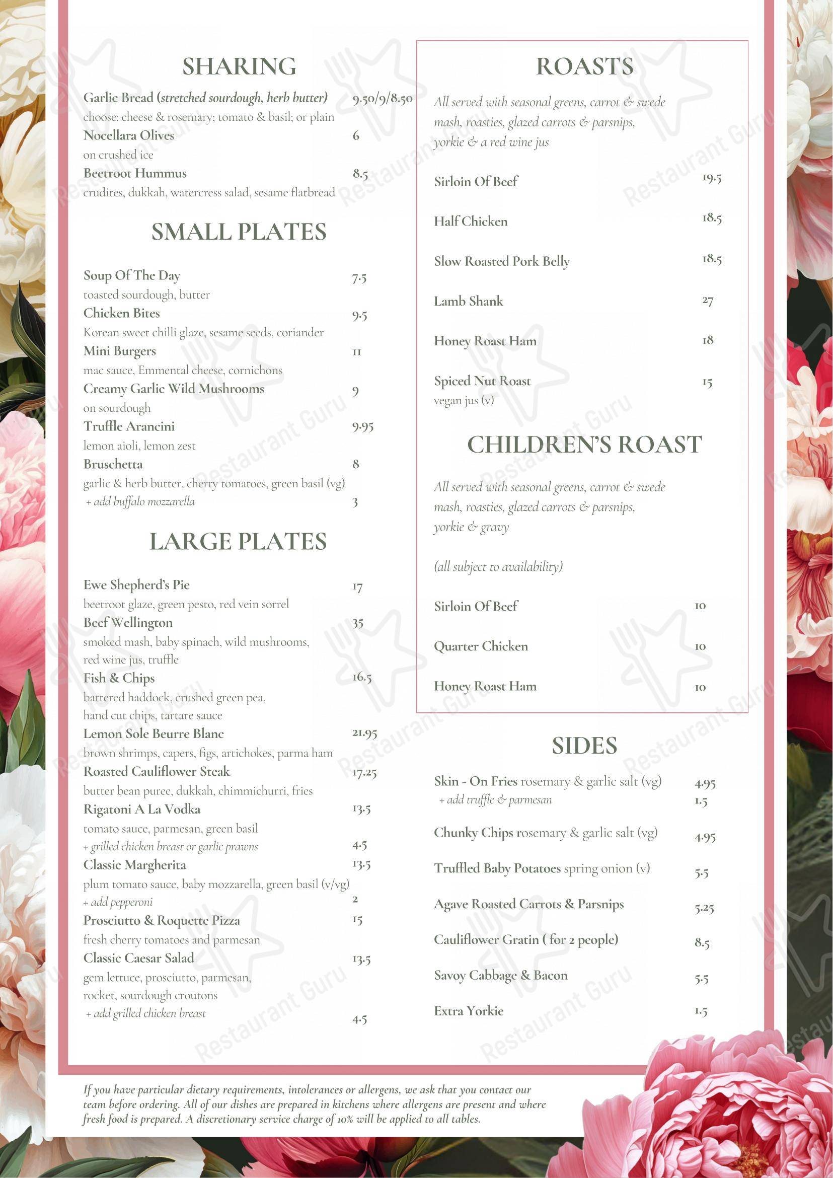 Menu at Ewe Restaurant and Bar, Bolton