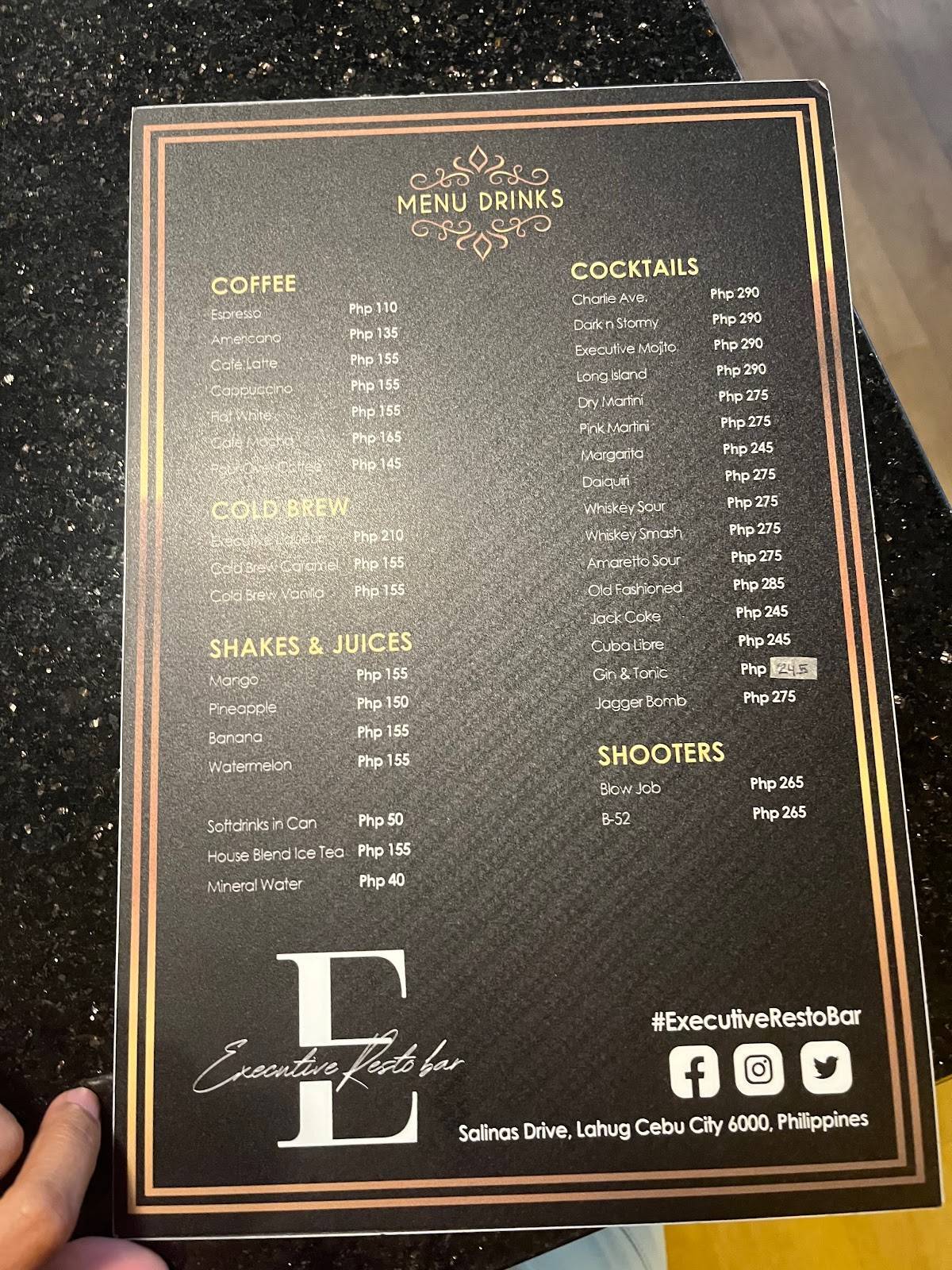 Menu at Executive Restobar, Cebu City