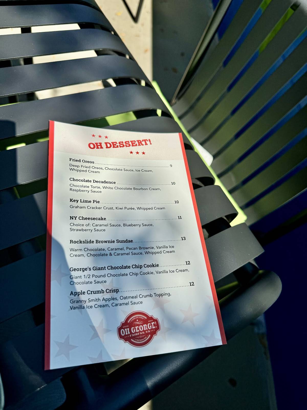 Menu at Oh George! Tables and Taphouse pizzeria, Fairfax