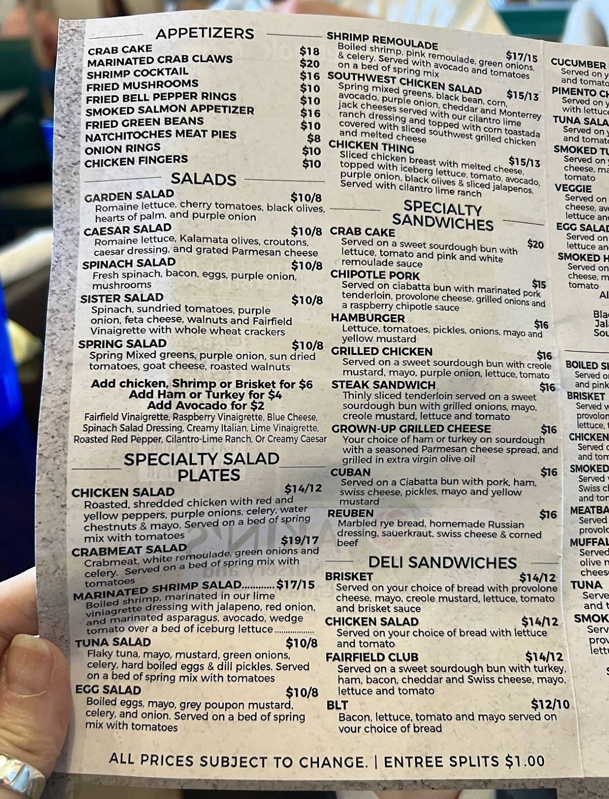 Menu at Fairfield Market & Cafe, Shreveport