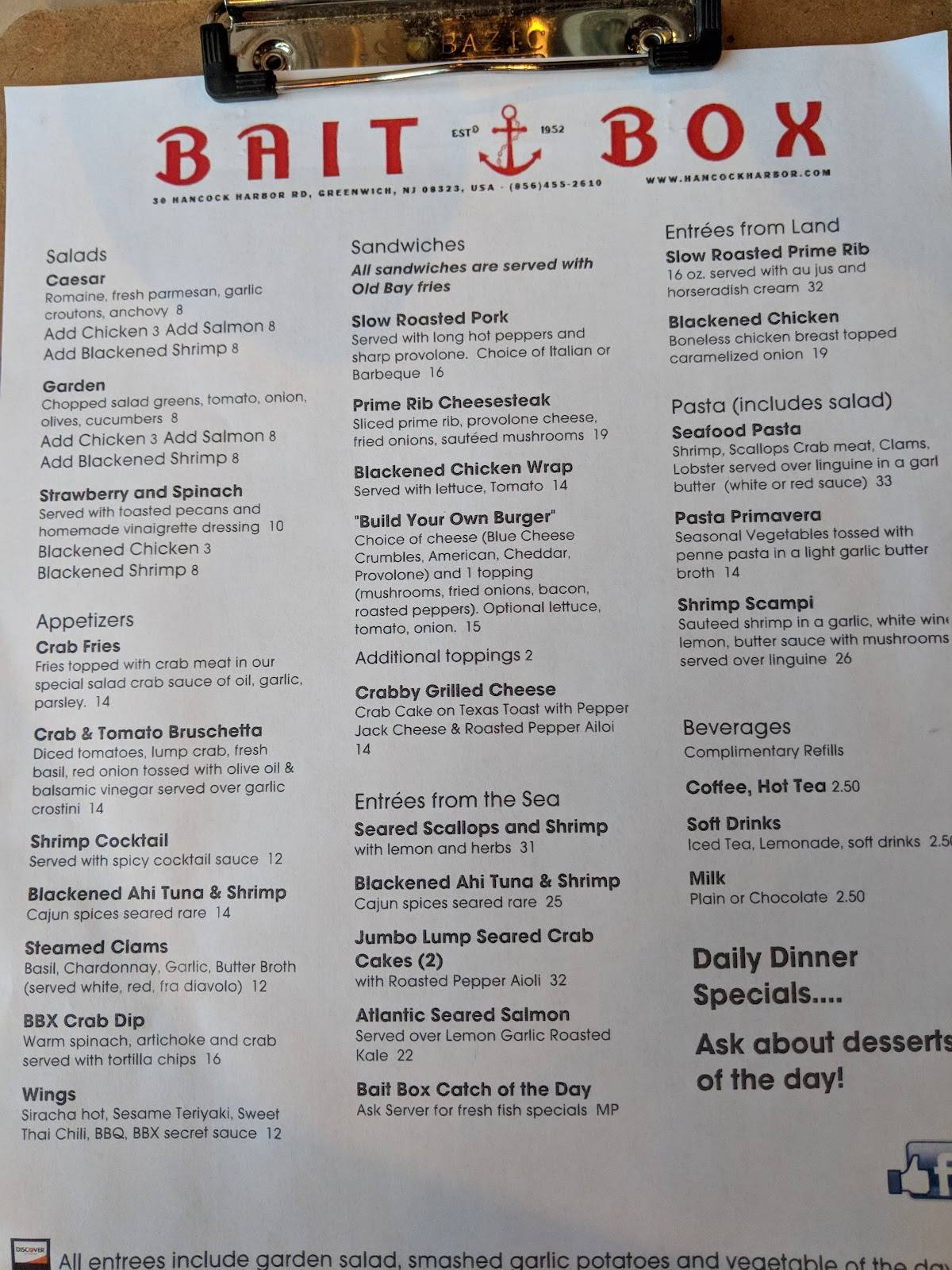 Menu at Bait Box Restaurant, Greenwich