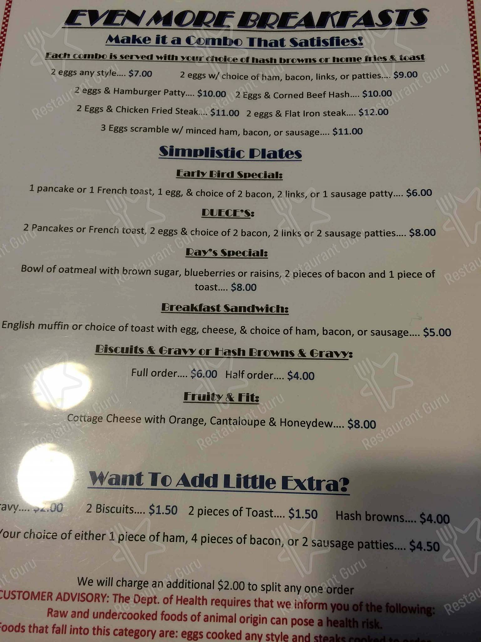 Menu at Fairmount Diner restaurant, Port Angeles
