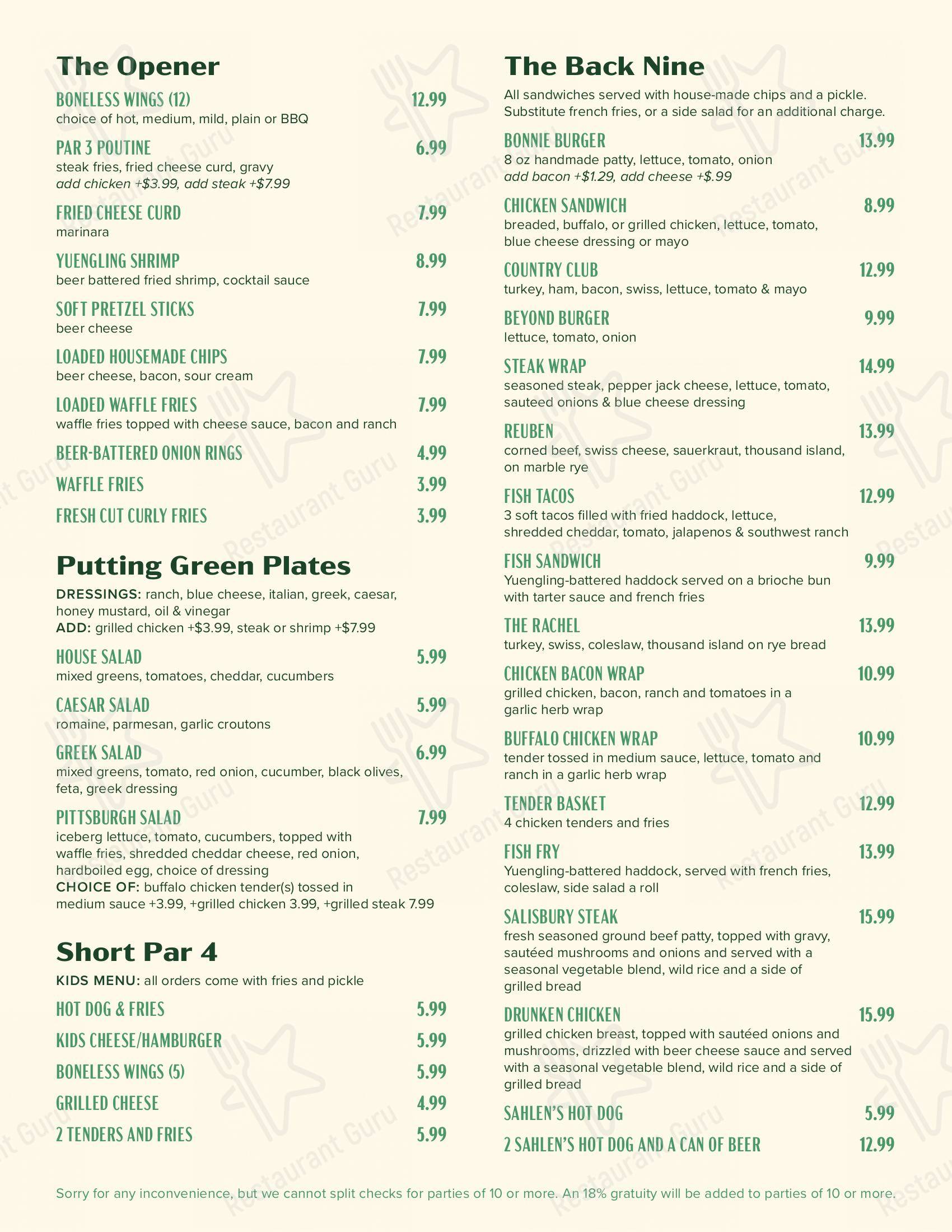 Menu at Fairway View Pavilion pub & bar, Allegany, NY-417