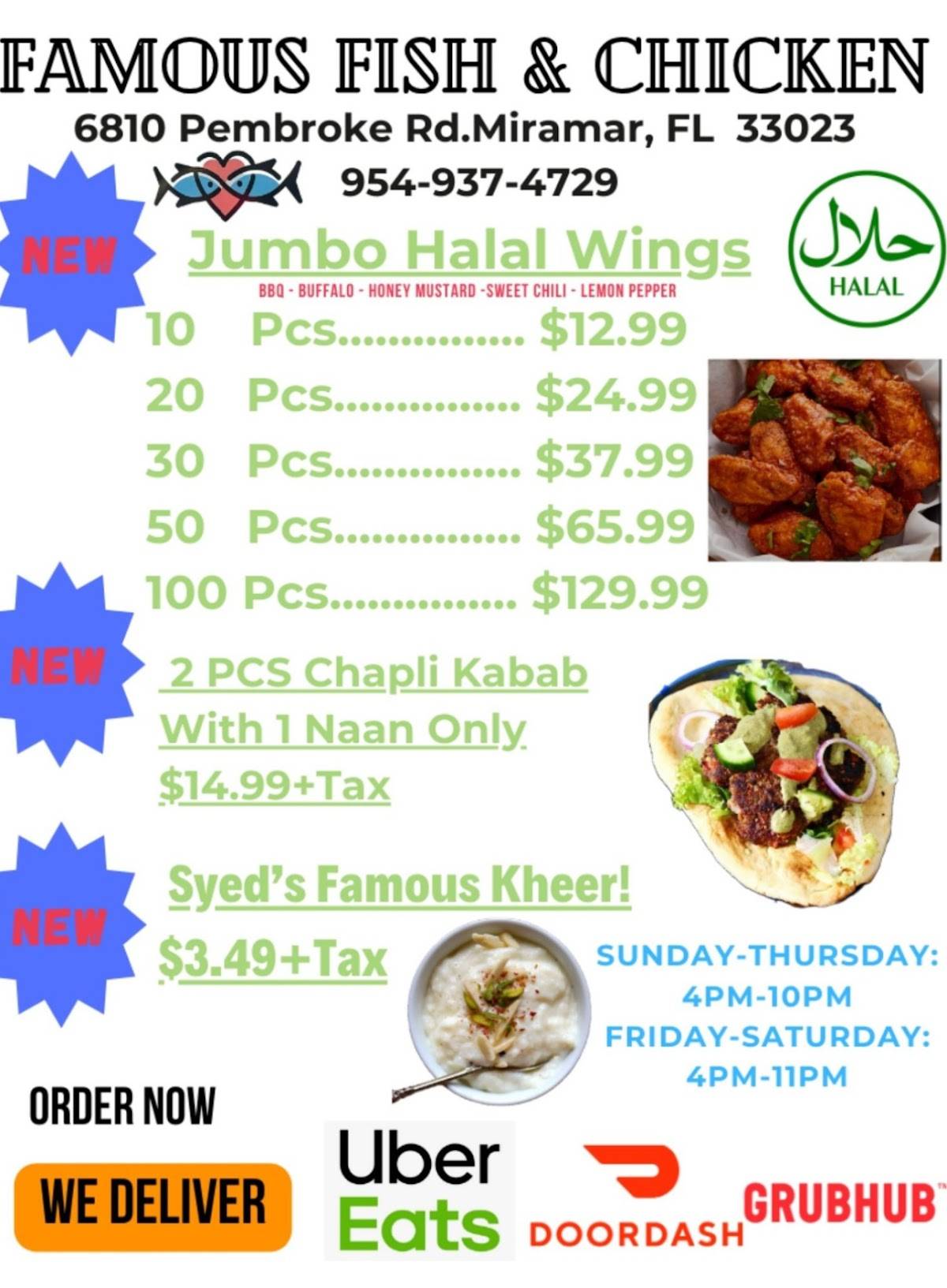 Menu at Famous Fish & Chicken restaurant, Miramar