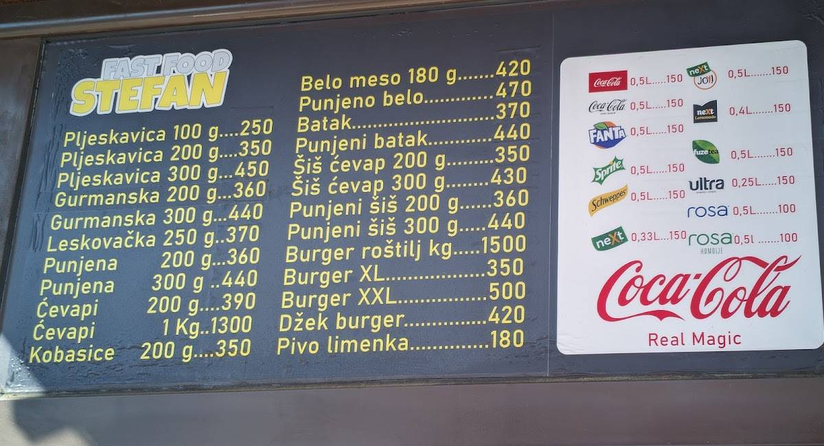 Menu at Fast Food Stefan, Belgrade