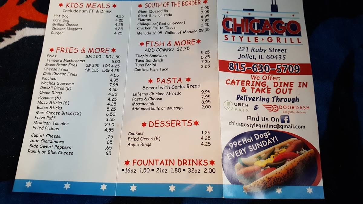 Menu at Chicago Style Grill Inc. fast food, Joliet