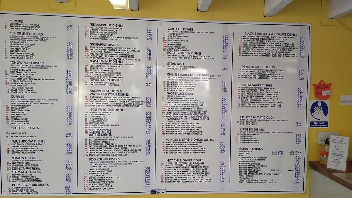 Menu at Choys Of Bovey fast food, Ilsington