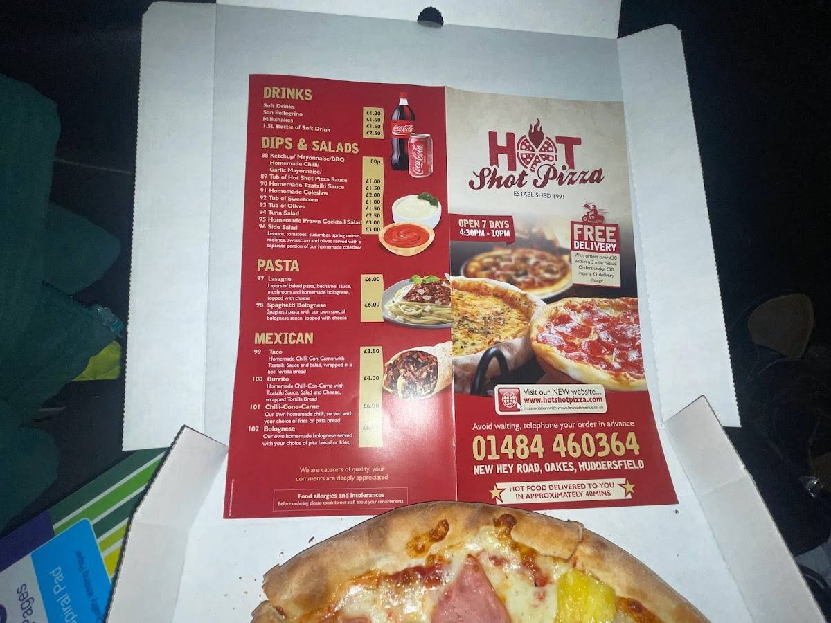 Menu at Hot Shot Pizza fast food, Huddersfield