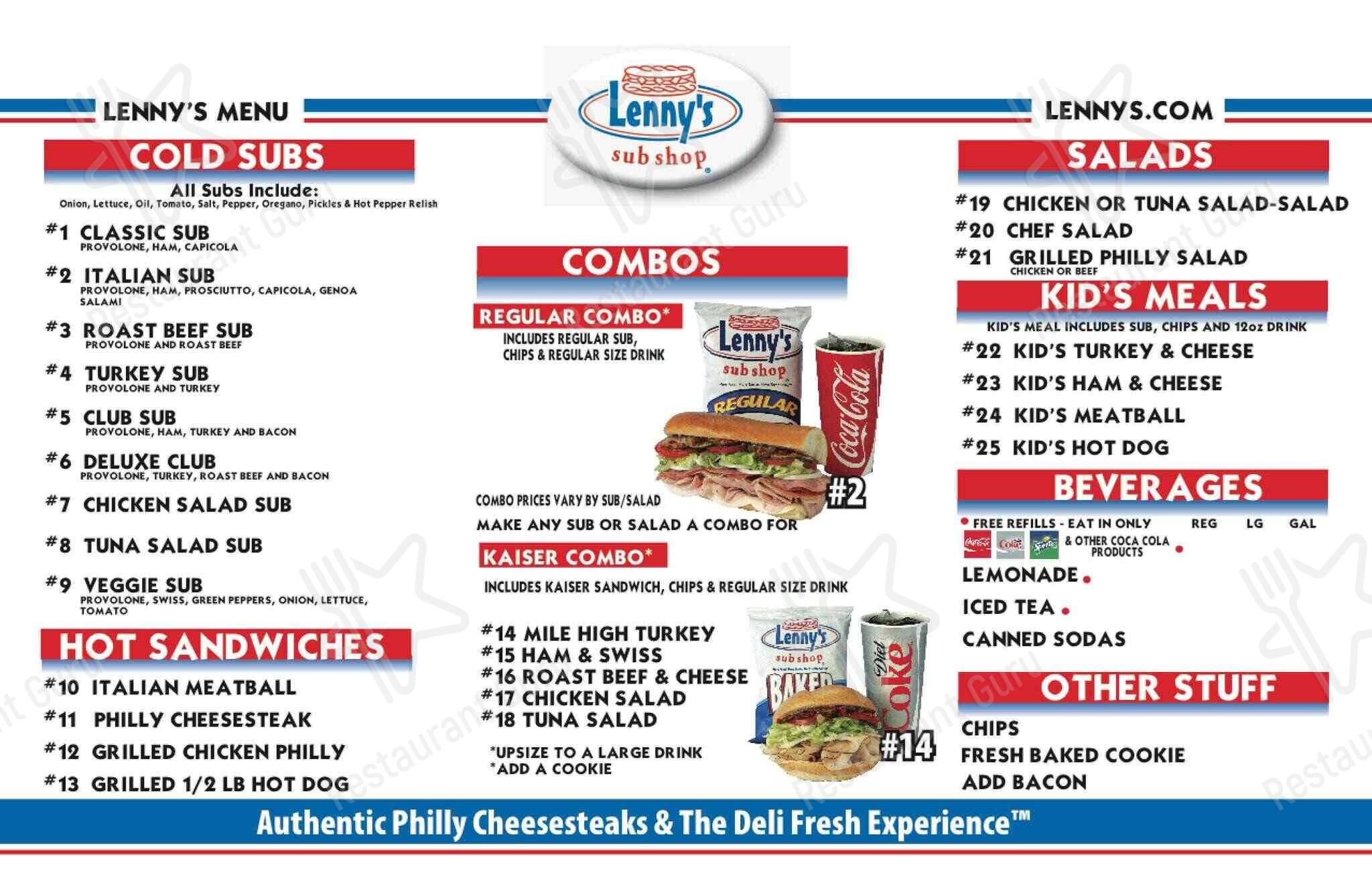 Lennys subs menu store