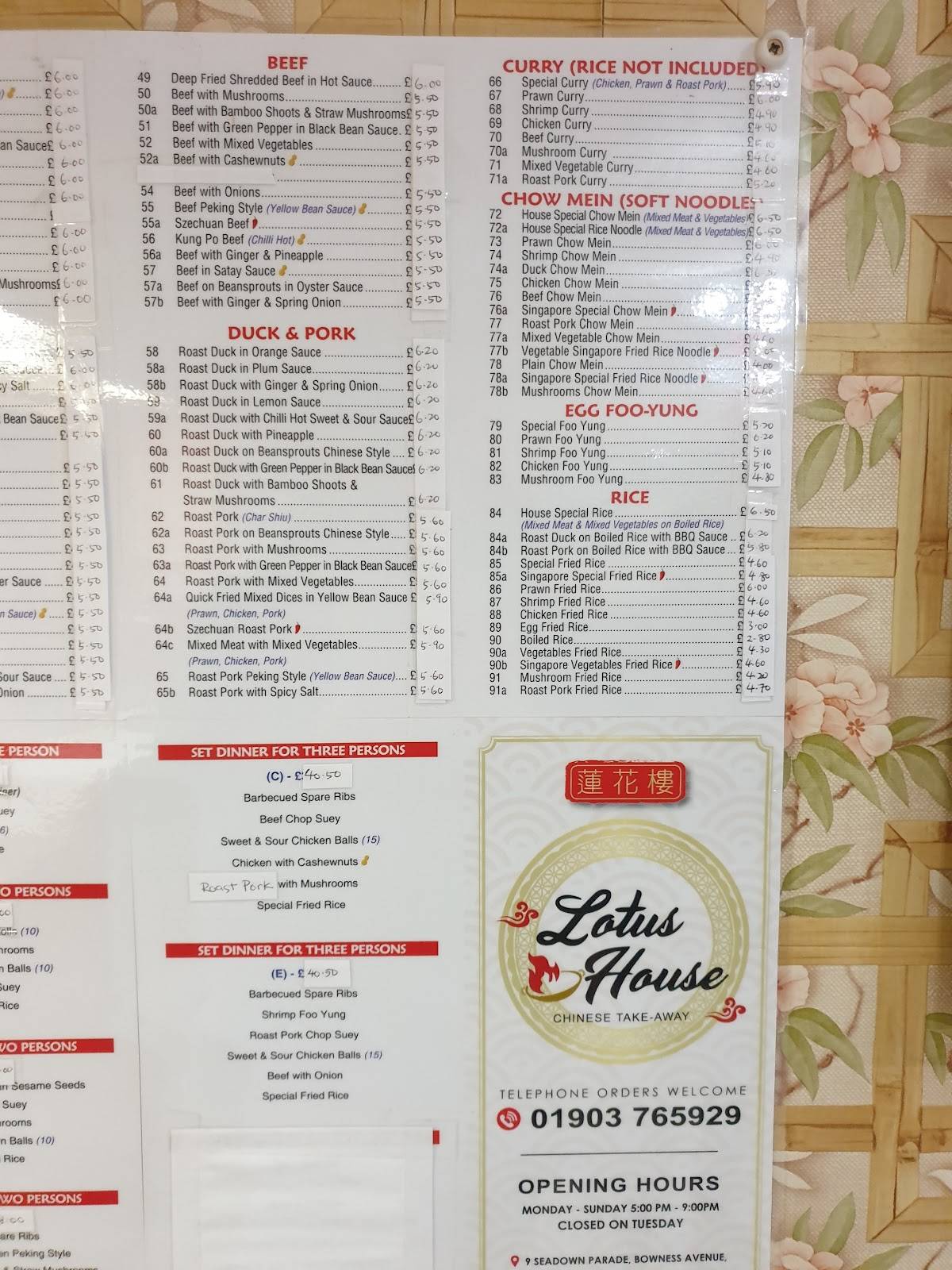 Menu at Lotus House Chinese Takeaway Sompting fast food, Lancing