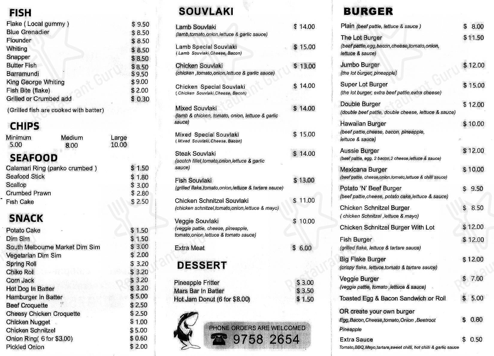 Menu at Mountain Gate Fish N Chips Shop fast food, Ferntree Gully, 8/ ...