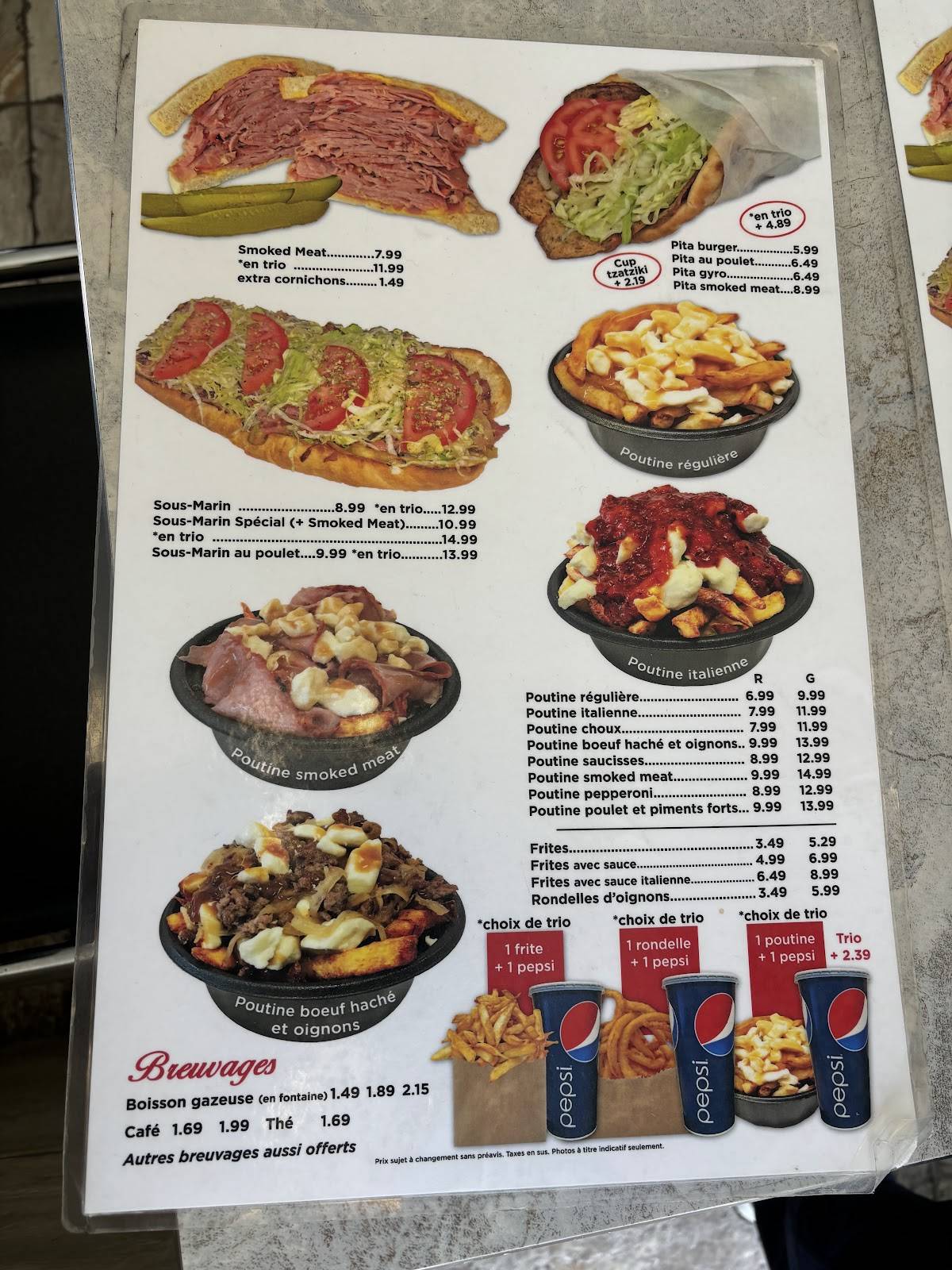 Menu au Québeco fast food, Drummondville