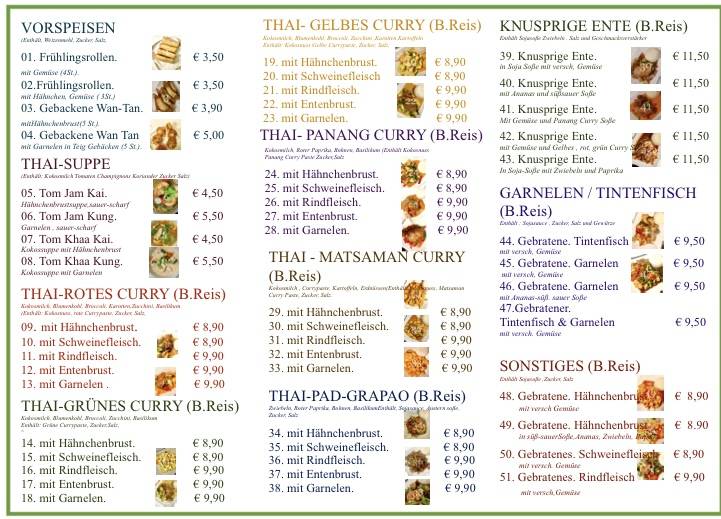 Speisekarte von Suthani Thai-Imbiss fast Food, Ludwigshafen am Rhein
