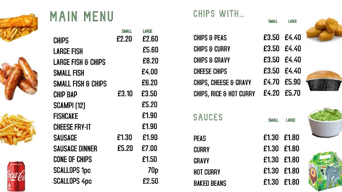 Menu at The Big Fish fast food, Mold