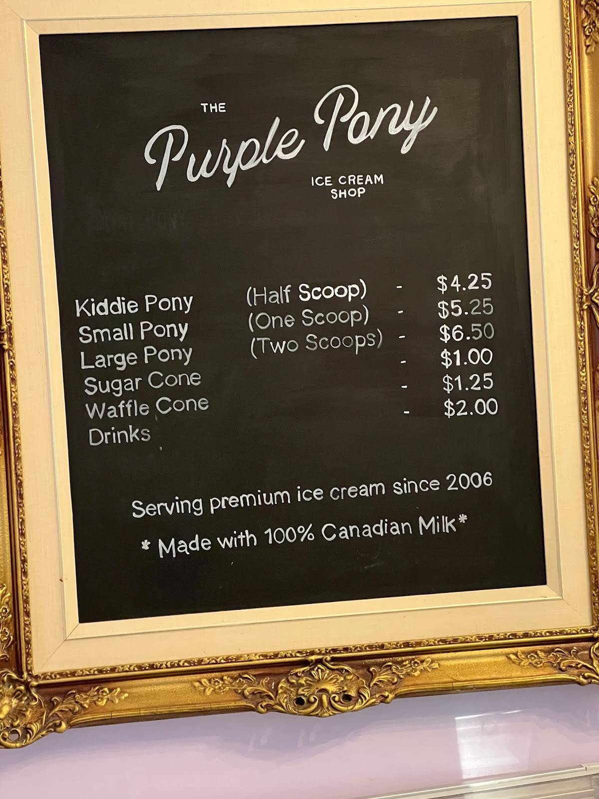 Carta de comida rápida The Purple Pony Ice Cream Shop, Hamilton