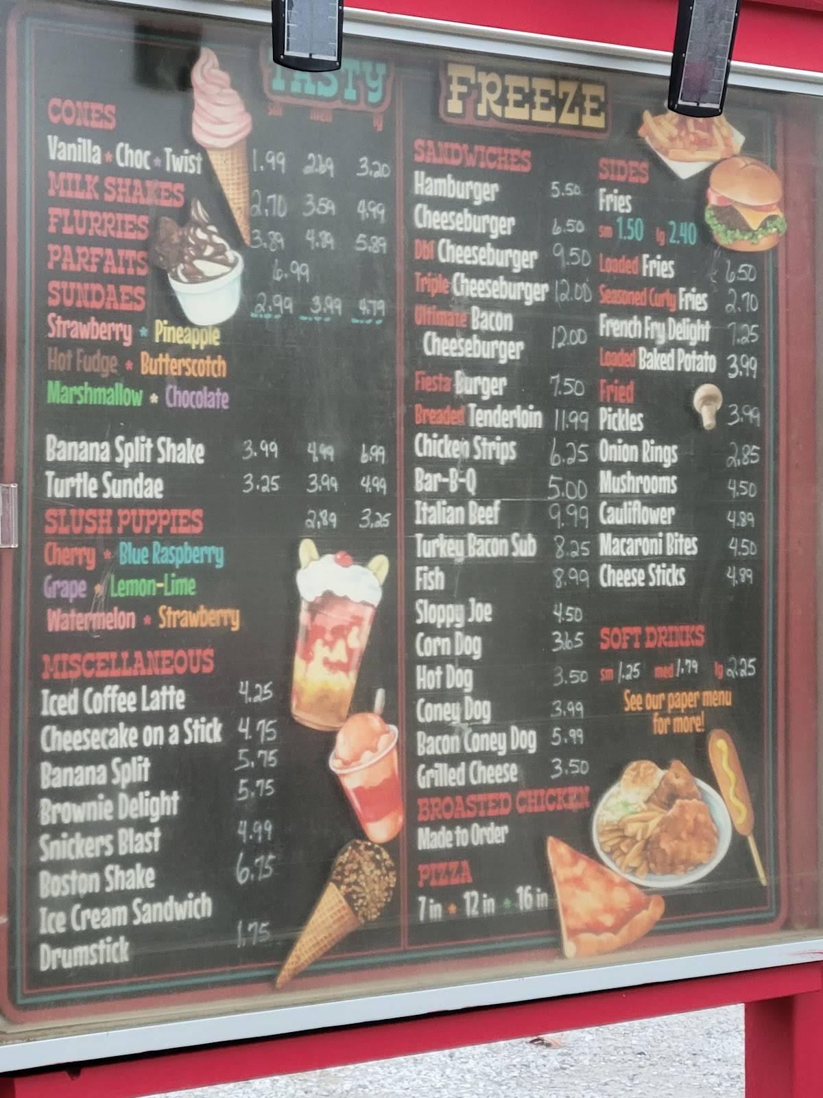 Menu at The Tasty Freeze fast food, Montezuma