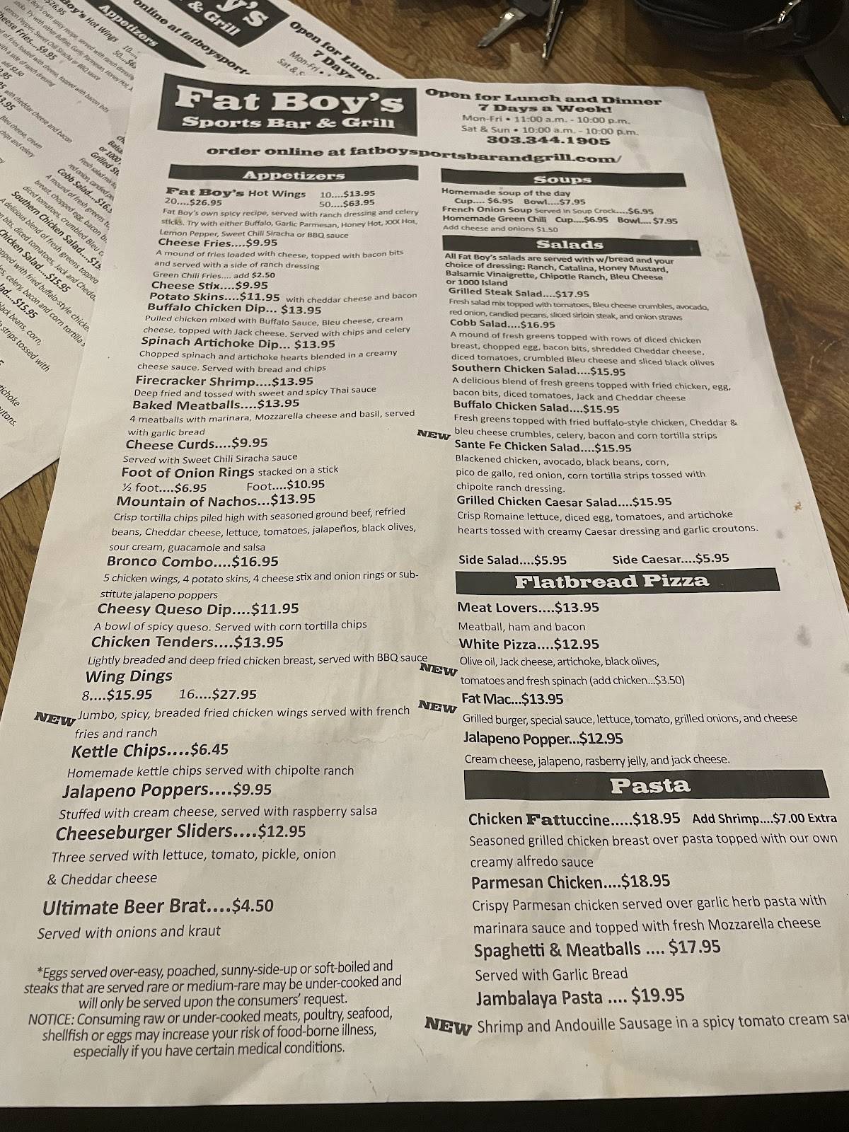 Menu at Fat Boy's Bar & Grill, Aurora