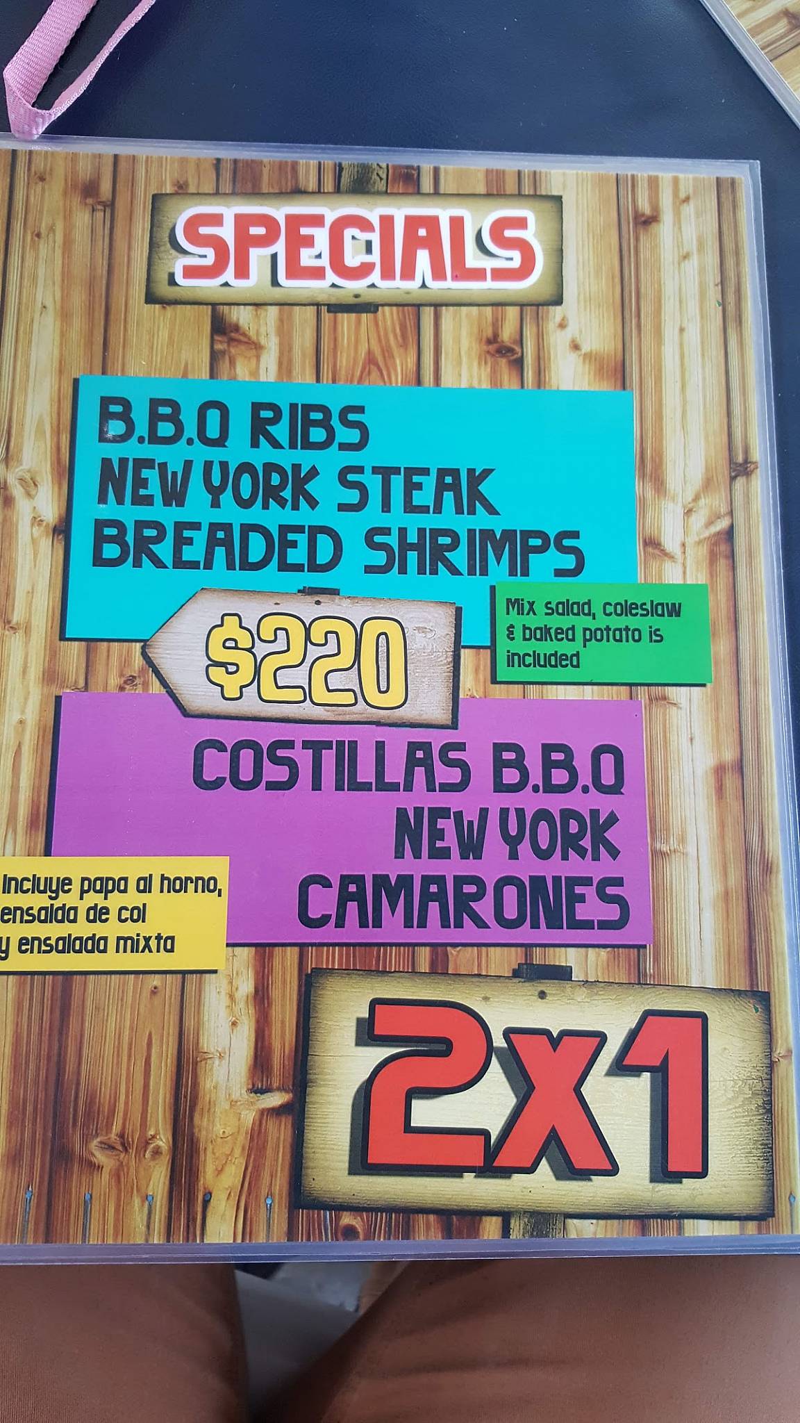 Menu at Fat Fish restaurant, Mazatlán