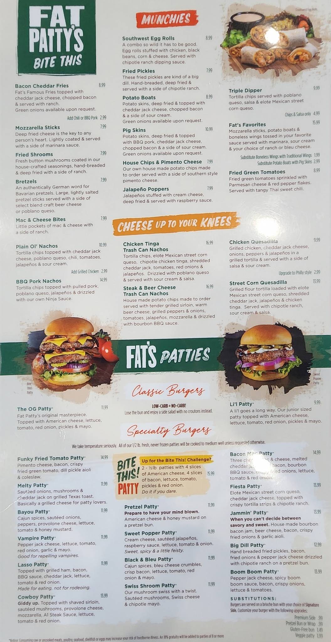 Menu at Fat Patty's Morehead restaurant, Morehead