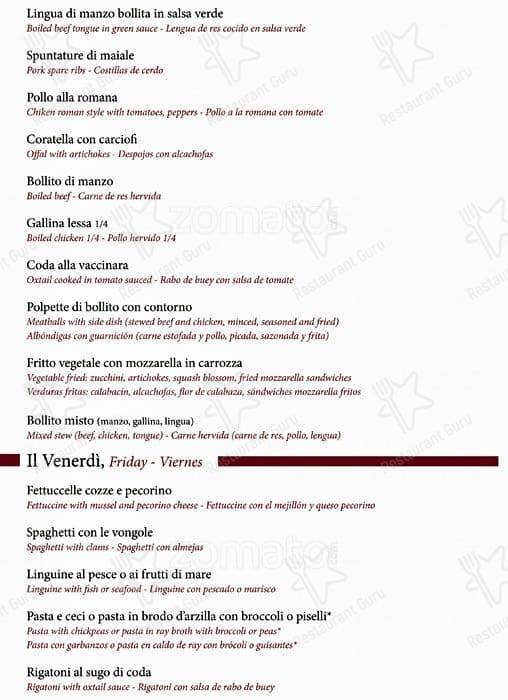 Menu at Felice a Testaccio ROMA BBQ, Rome