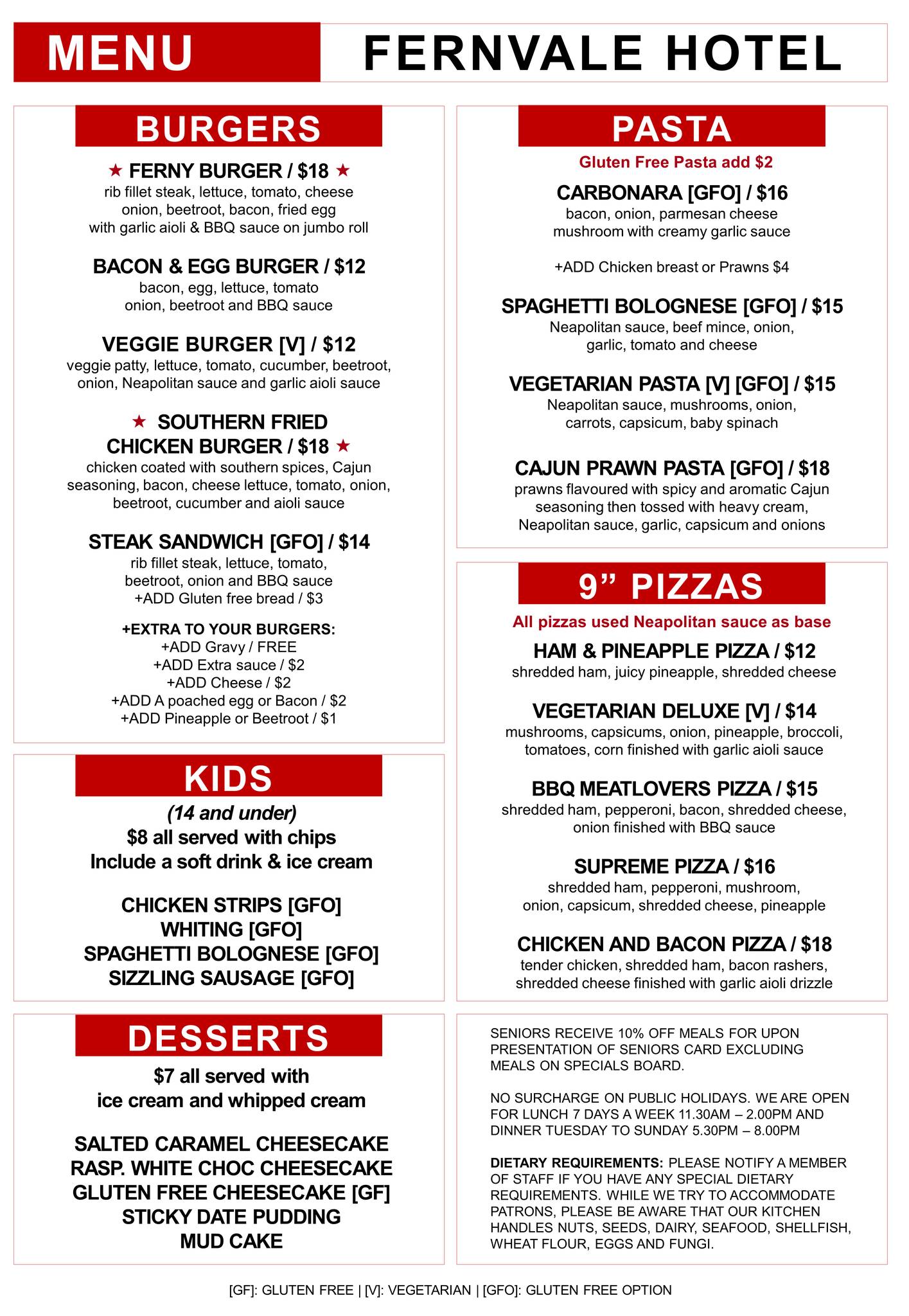 Menu at Fernvale Hotel Motel pub & bar, Fernvale