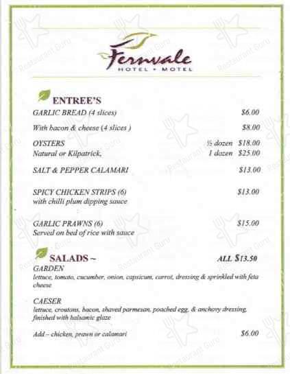 Menu at Fernvale Hotel Motel pub & bar, Fernvale