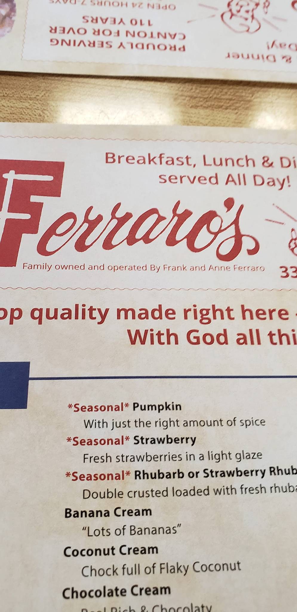 Menu at Ferraro's Family Restaurant, Canton