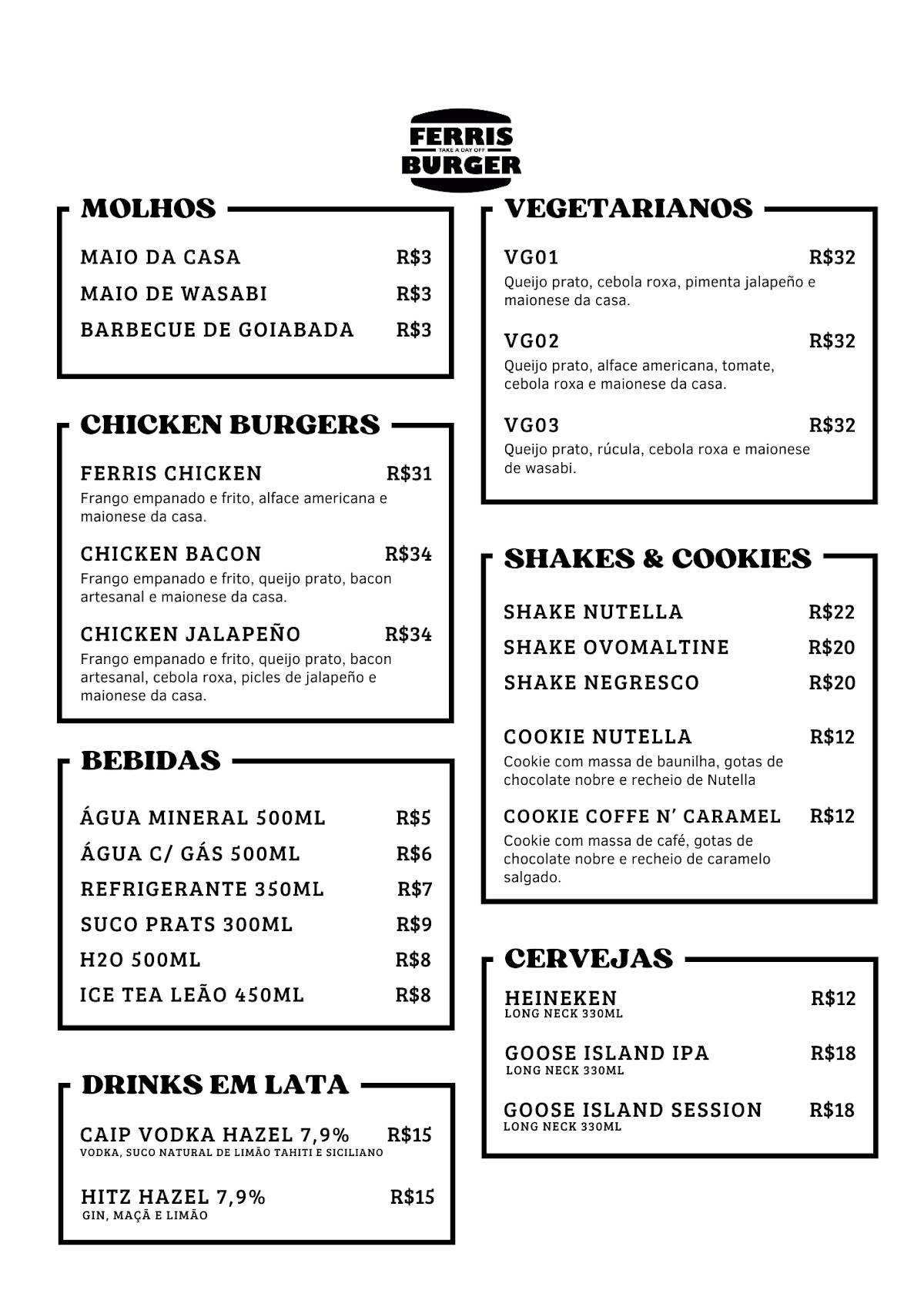 Menu em Ferris Burger restaurante, Belo Horizonte