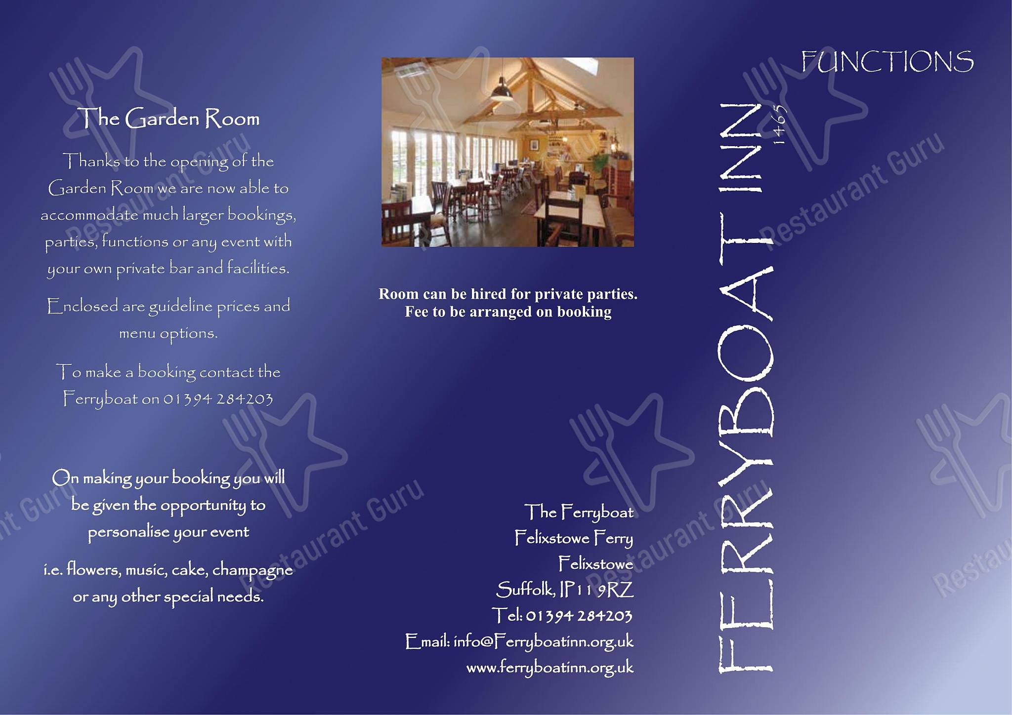 Menu at The Ferry Cafe, Felixstowe