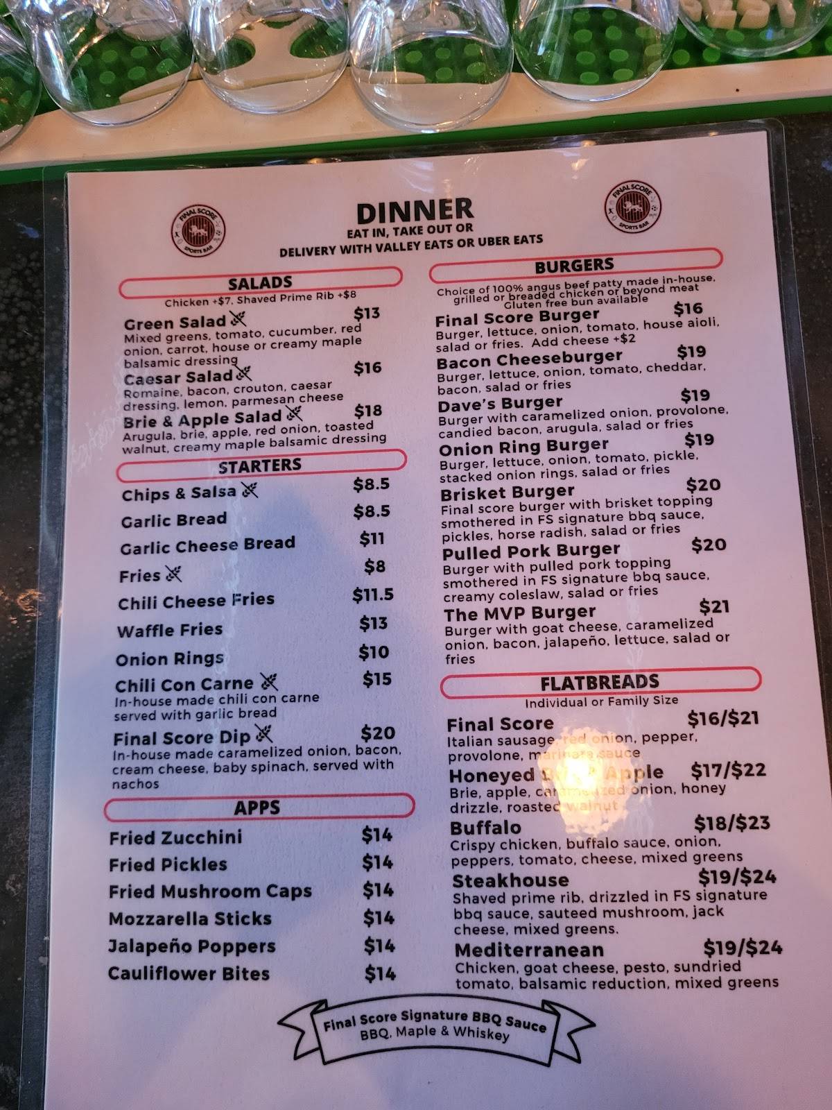 Menu at Final Score Sports Bar Carleton Place, Carleton Place