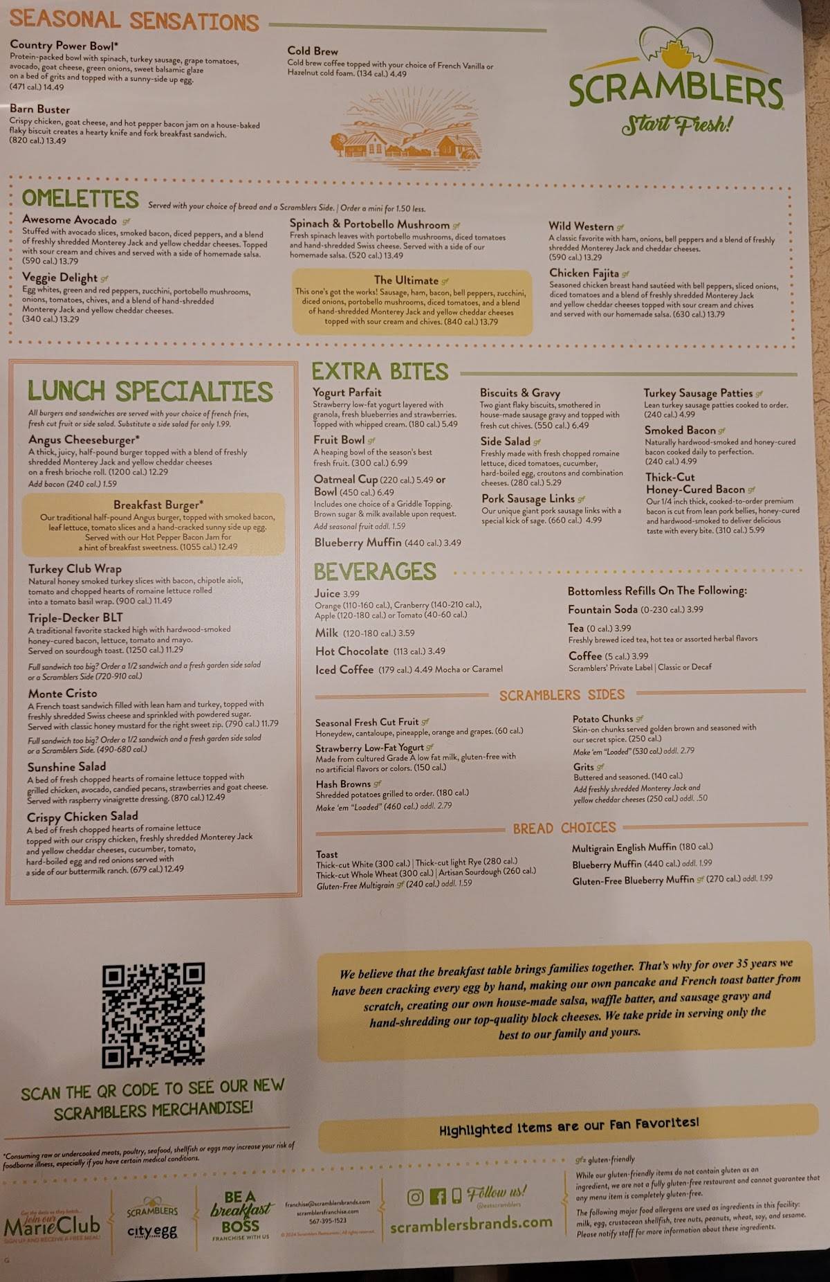 Menu at Scramblers restaurant, Findlay