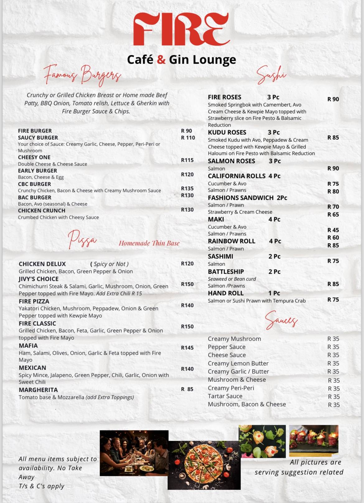 Menu at Fire Café & Gin Lounge restaurant, Hartbeespoort