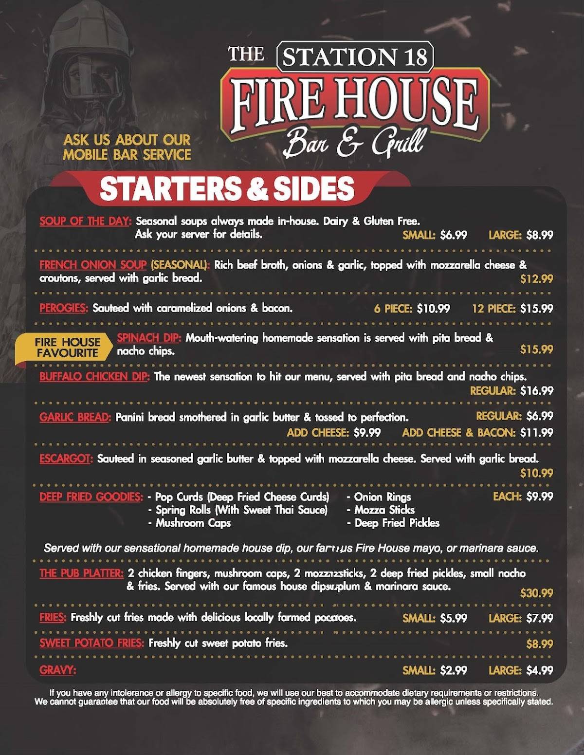 Menu at Fire House Bar and Grill, Capreol