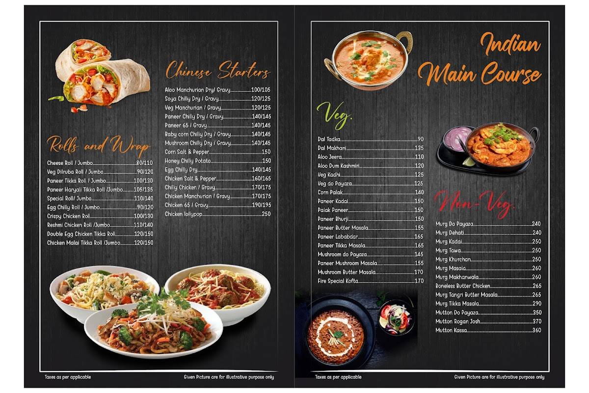 Menu at Fire Sticks, Ranchi
