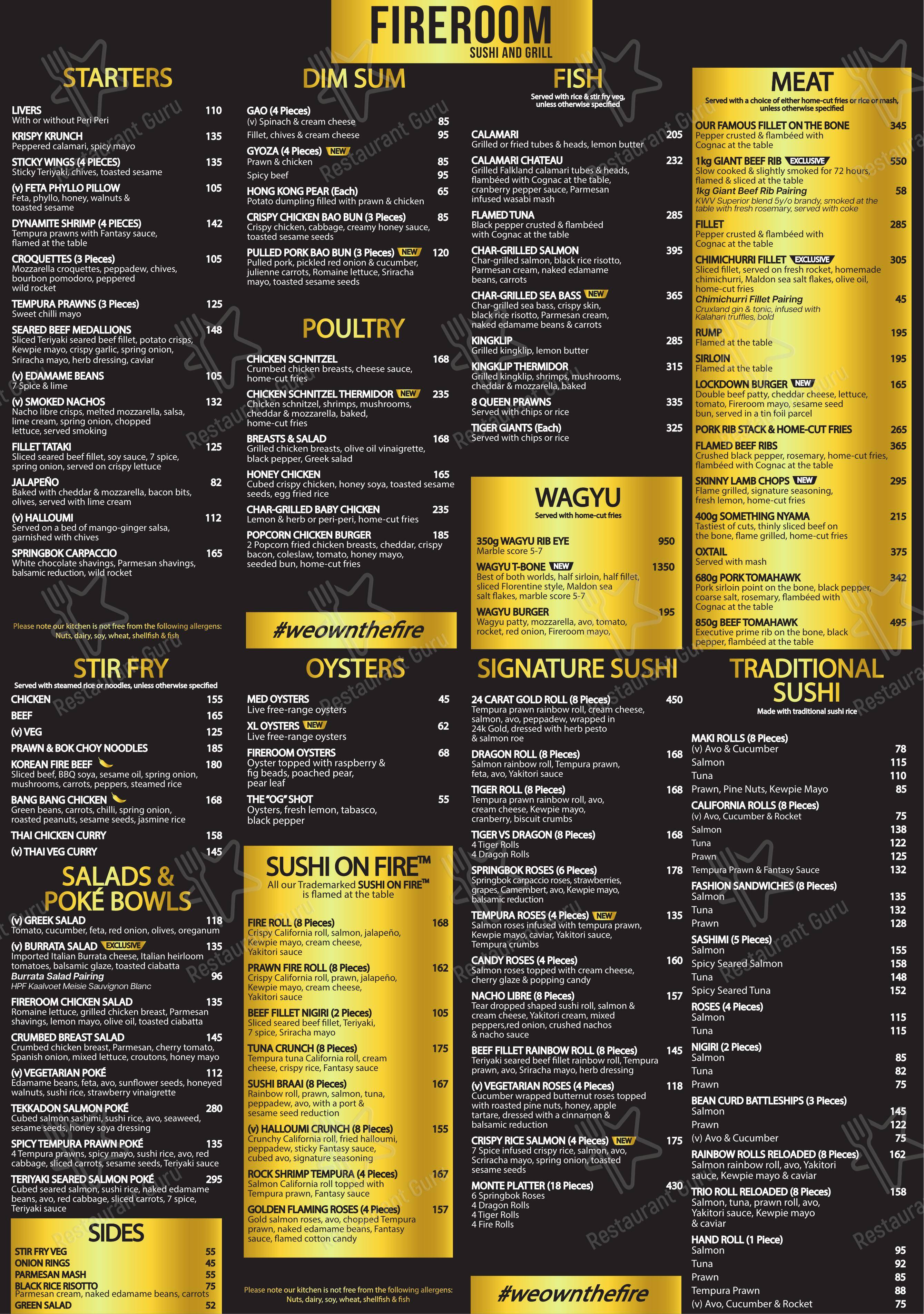 Menu at Fireroom Montecasino restaurant, Randburg, no. 64 Montecasino ...
