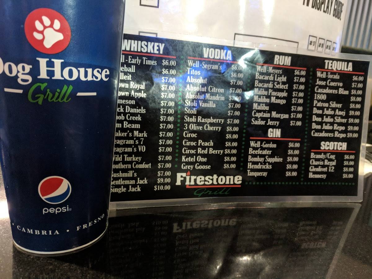 Menu at Firestone Grill pub & bar, Bakersfield, California Ave