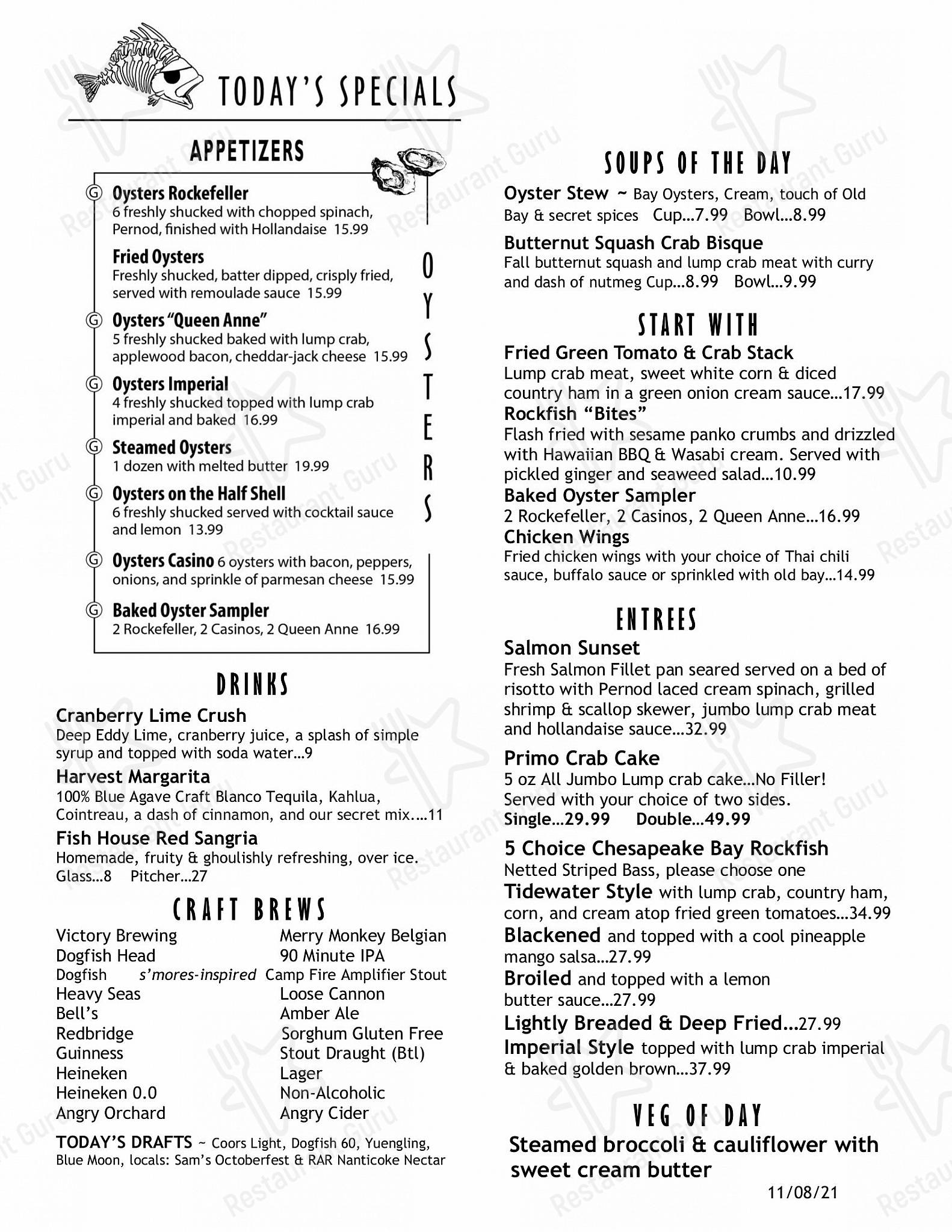 Menu at Fisherman's Inn Restaurant, Grasonville