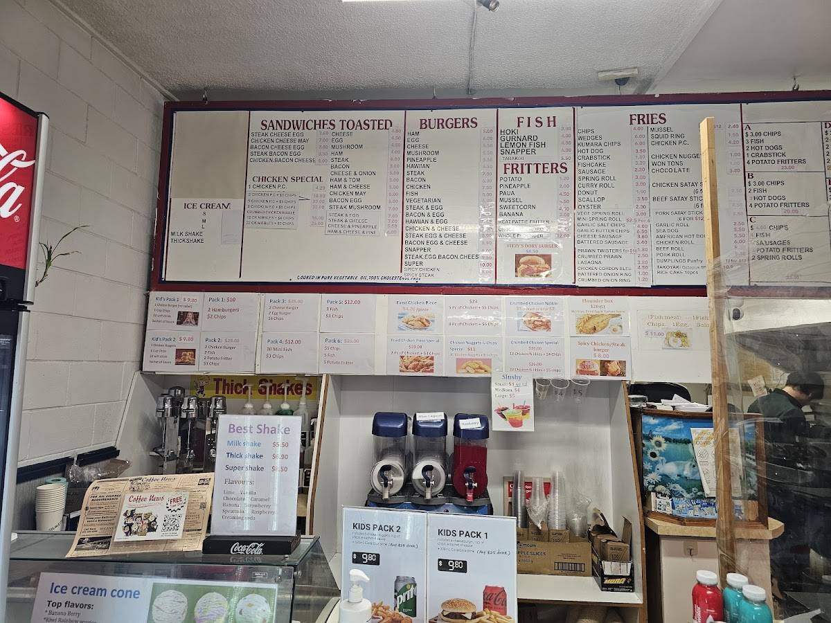 Menu at Fitzy's Fast Food, Waiuku