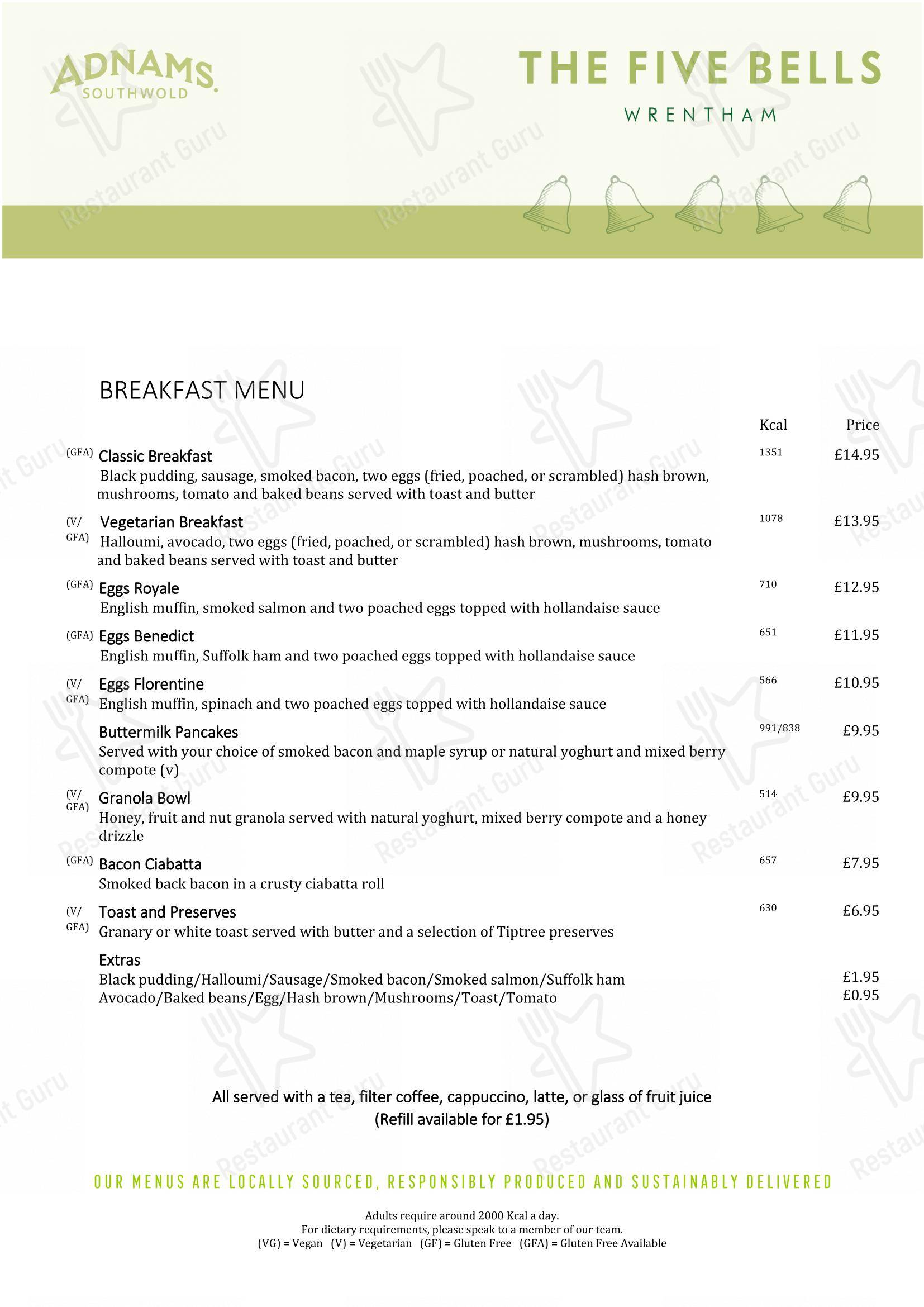 Menu at Five Bells Inn Wrentham pub & bar, Wrentham