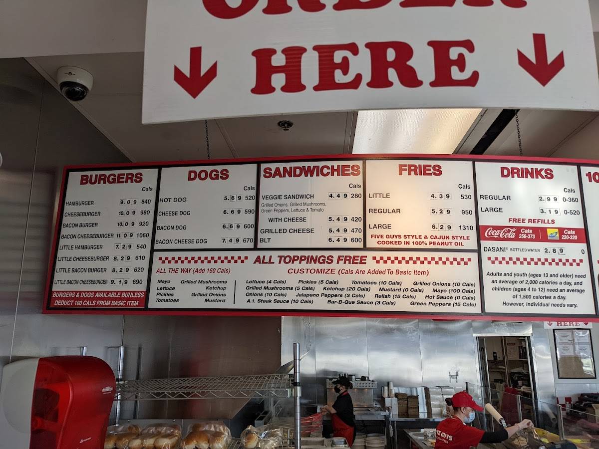 Menu at Five Guys fast food, Hamilton, 518 Centennial Pkwy N UNIT E4