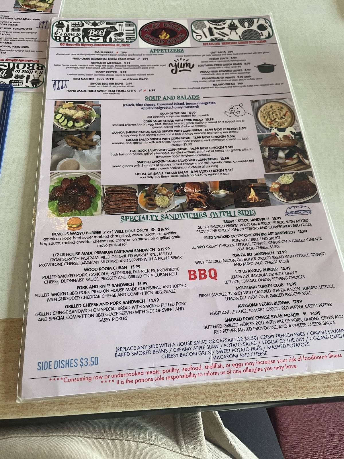 Menu at Flat Rock Wood Room BBQ, Hendersonville