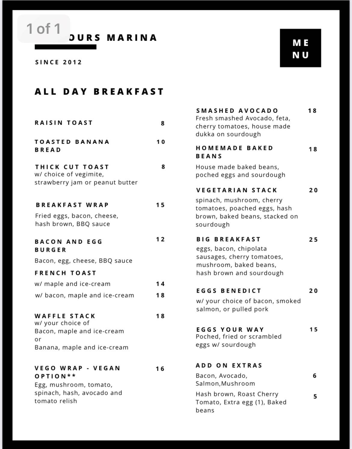 Menu at Flavours Marina, Gladstone restaurant, Gladstone Central